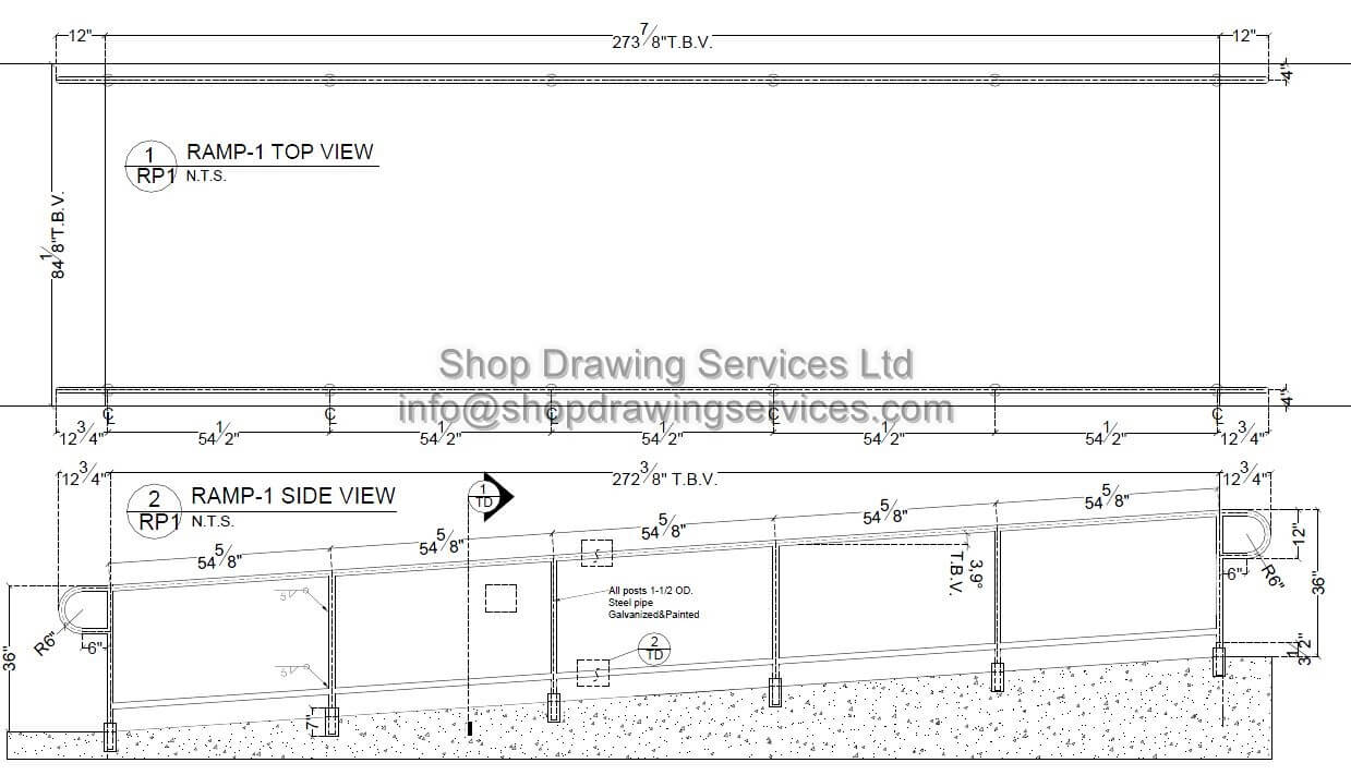pipe and tube ramp railing shop drawings